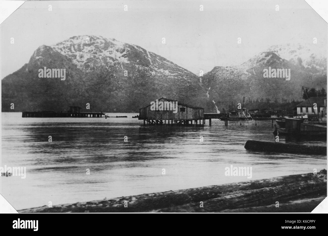 Boathouse and mountains, Metlakatla (NARA 297912 reversed Stock Photo ...