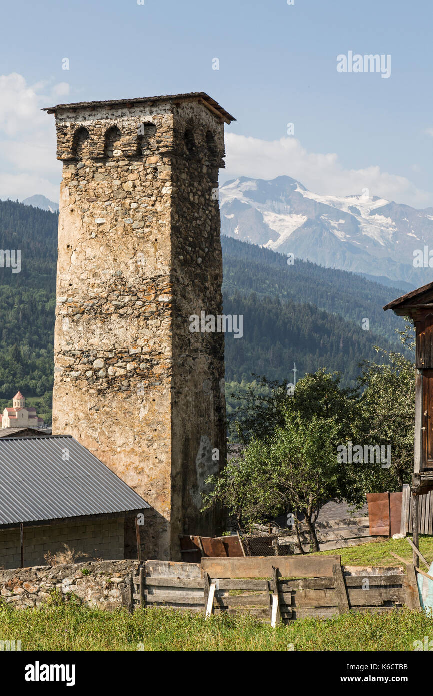 Ancient stone Koshkebi, or Defensive Towers, in the town of Mestia in ...