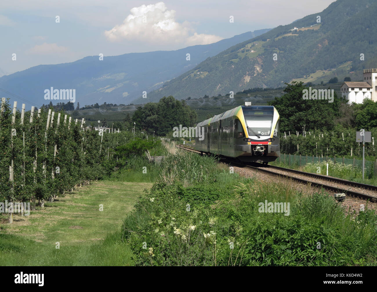 Latsch, Italy. 13th June, 2017. A regional train of the Vinschgau ...