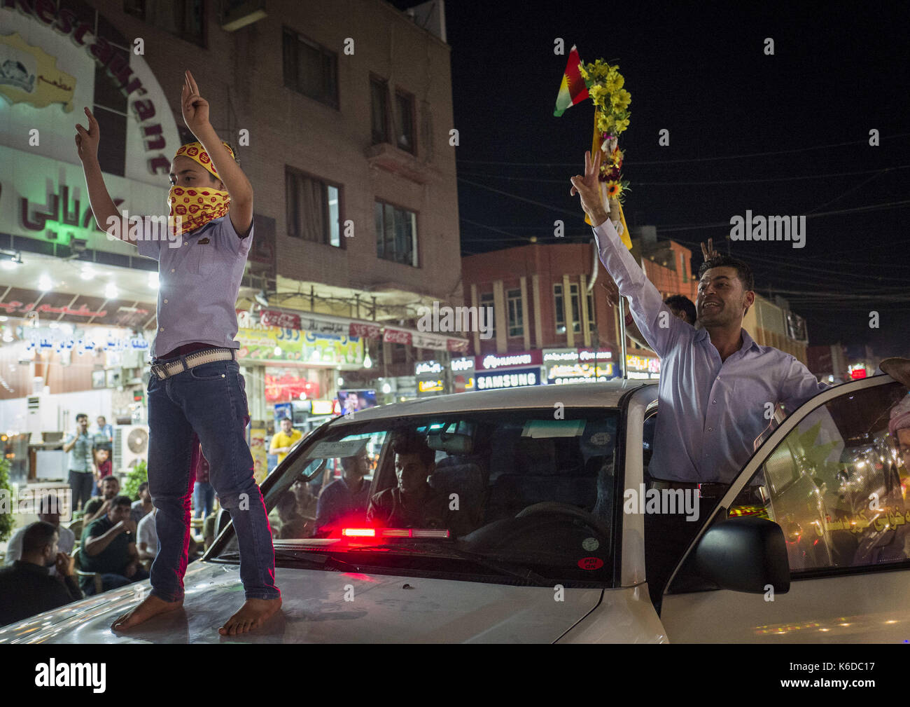 Celebrating the referendum about independence of Kurdistan, Erbil ...