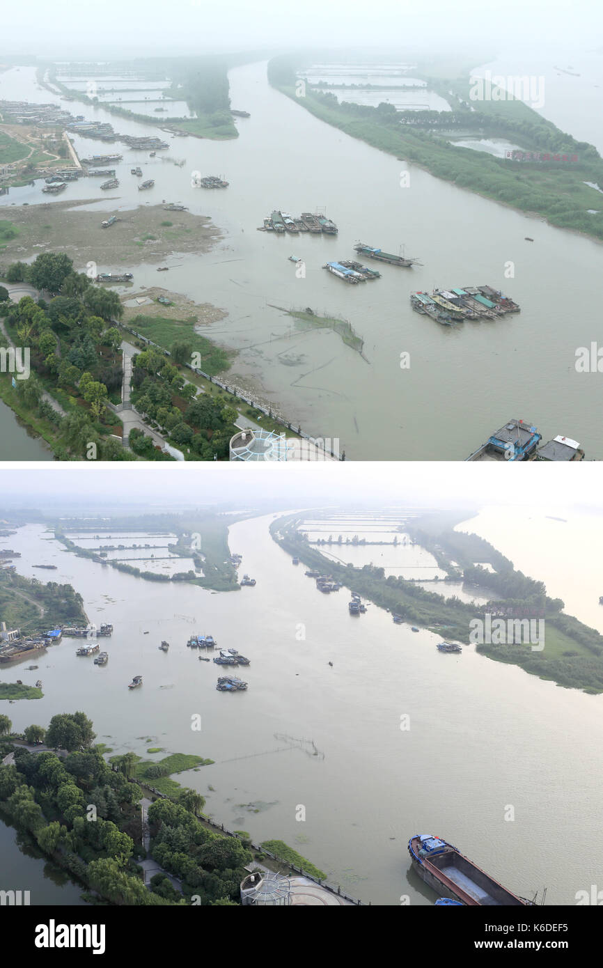 Huai'an. 13th Sep, 2017. Combined photo shows a scene of the Huaihe ...