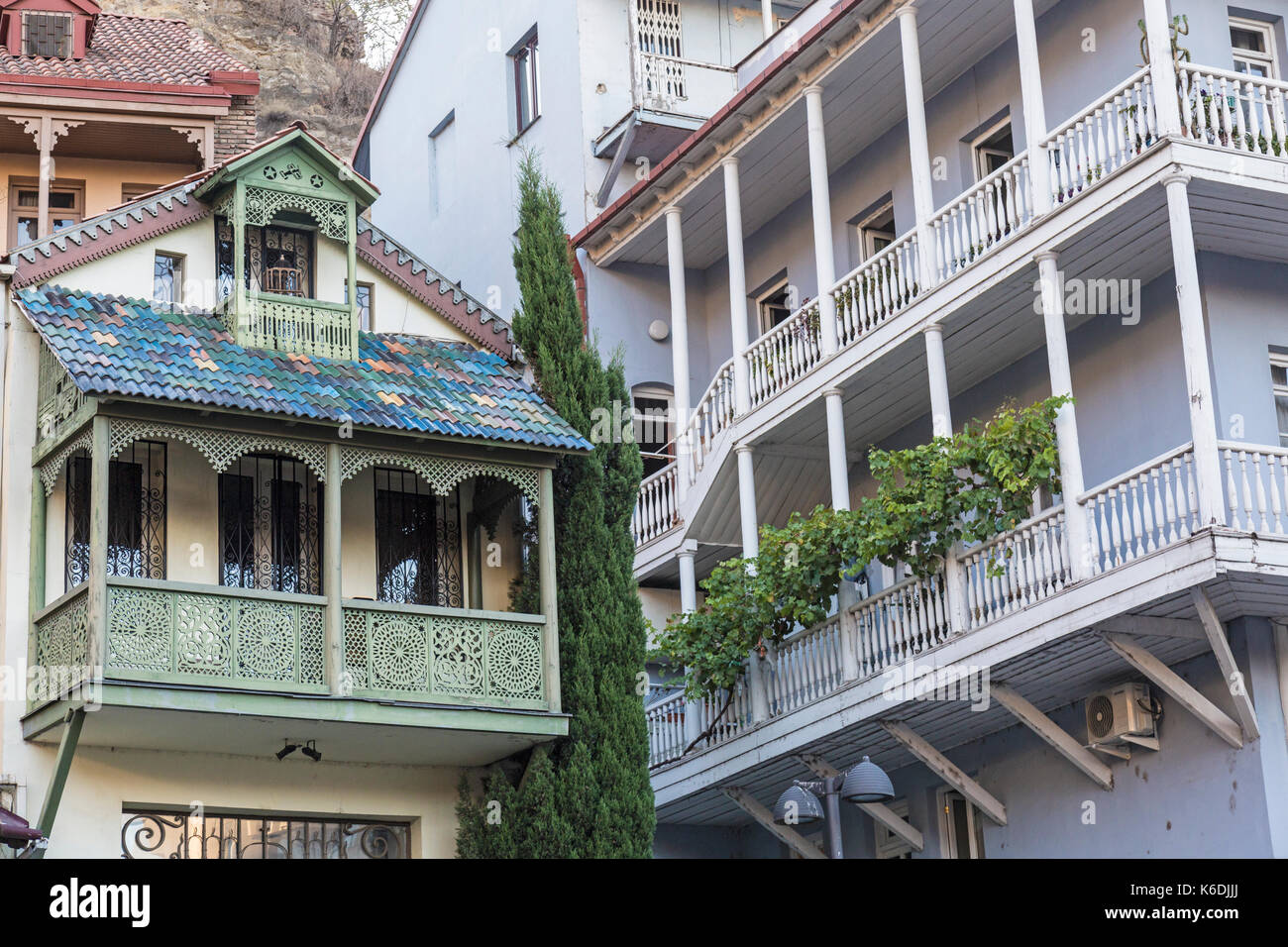 Architectural detail of houses in the centre of Tbilisi, capital city ...