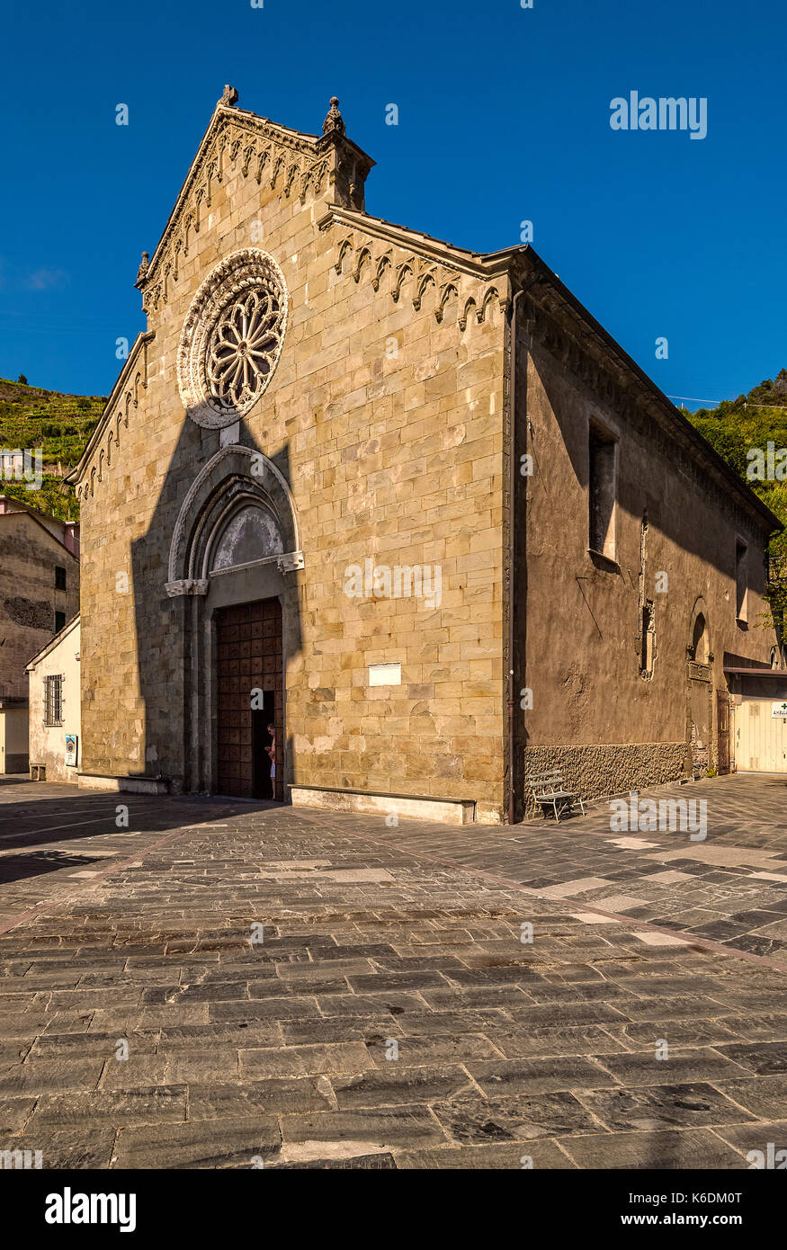 Italy Liguria 5 Terre National park Manarola church of St Lorenzo Stock ...