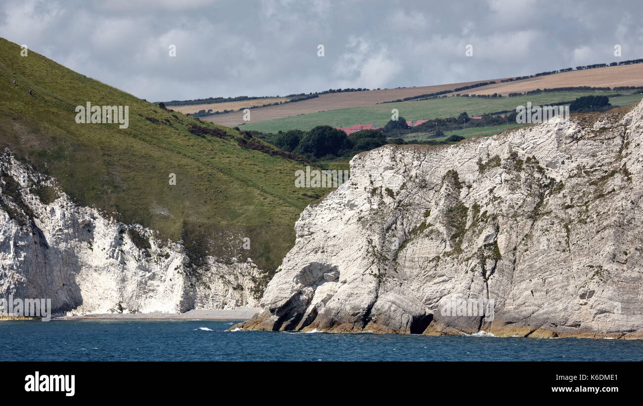 White eroding chalk cliff structure from Mupe Bay to the left, through ...