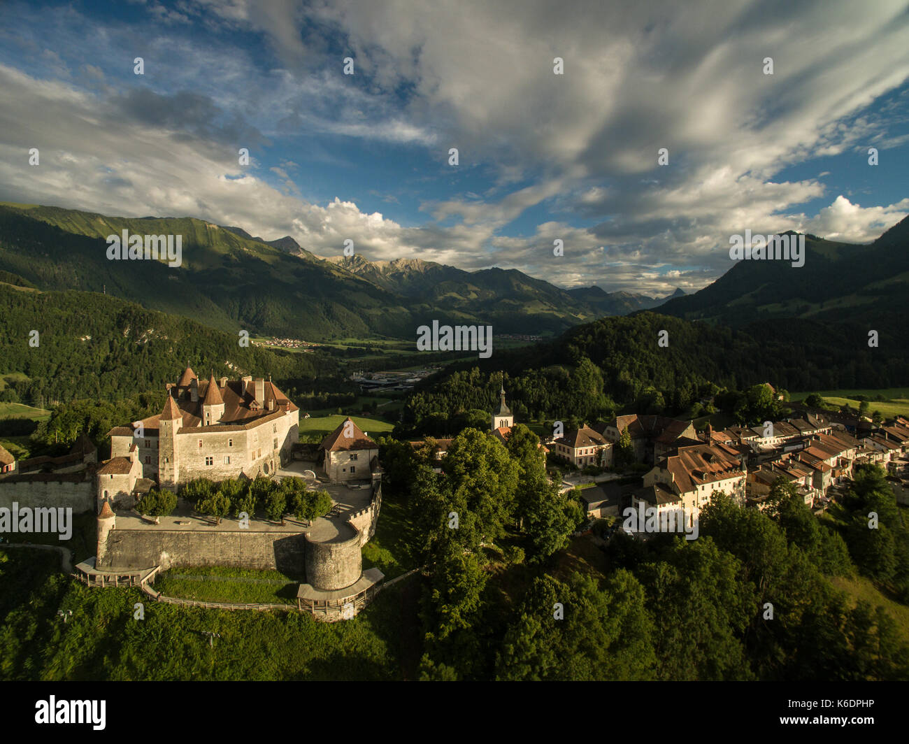 Beautiful view of the medieval town of Gruyeres, home to the world ...
