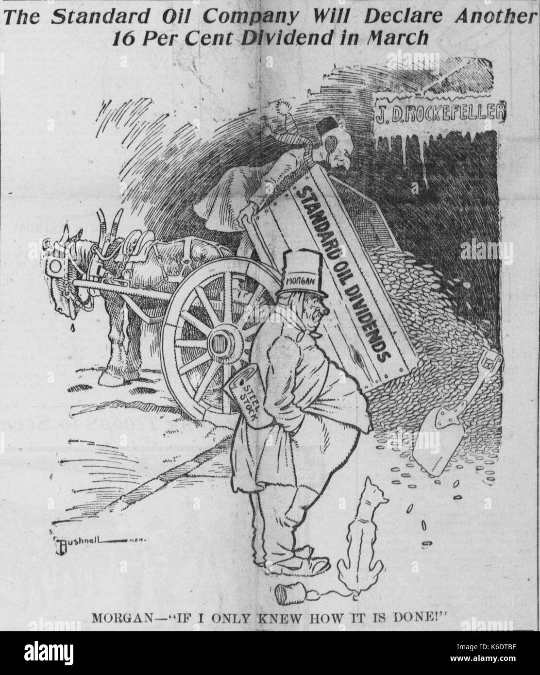 Bushnell cartoon about Morgan's jealousy of Rockefeller Stock Photo - Alamy