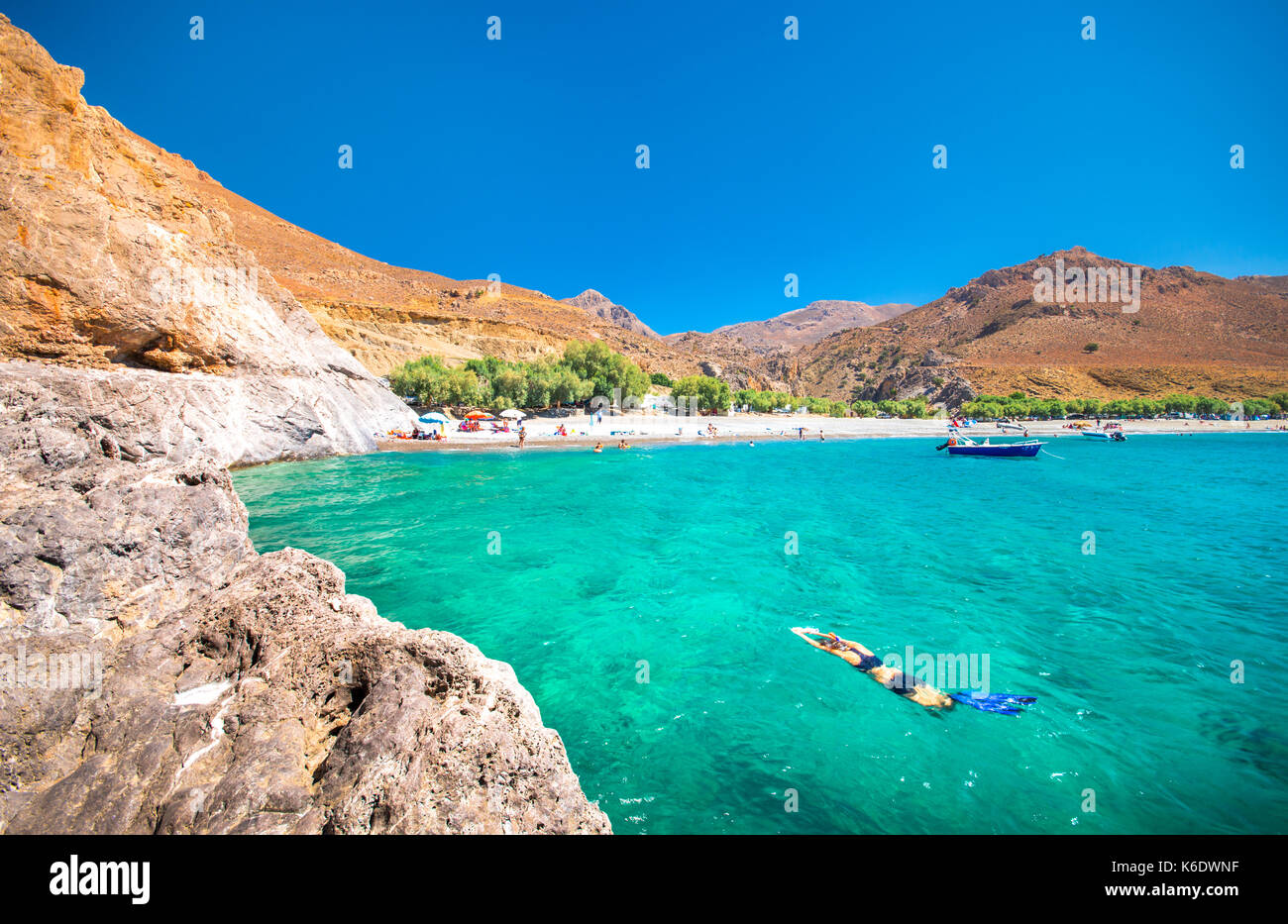The amazing tropical beach of Panagia Tripiti, in Crete, with sandy ...