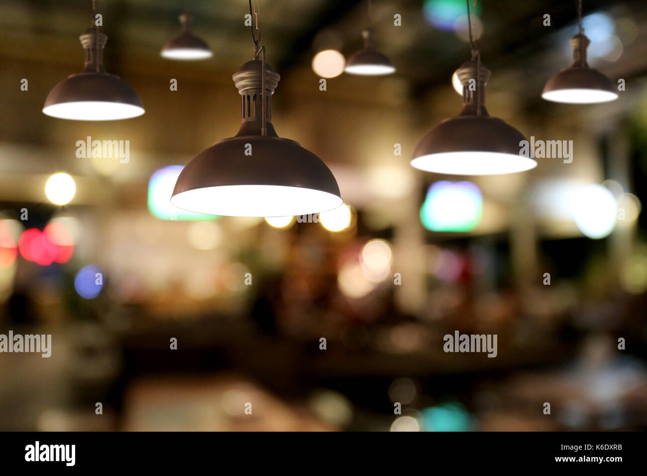 Vintage lamps in a restaurant,concept of interior with lights Stock ...
