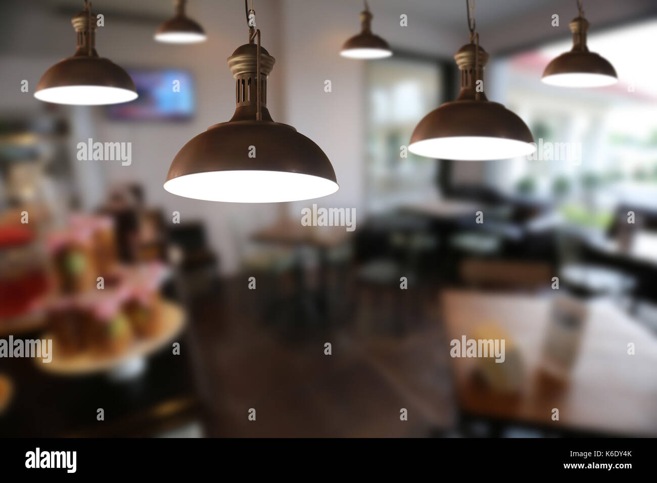 Vintage lamps in a restaurant,concept of interior with lights Stock ...