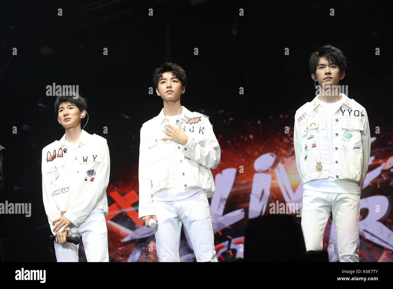 Boy band TFBoys performing in concert in Nanjing city Featuring: TFBoys ...