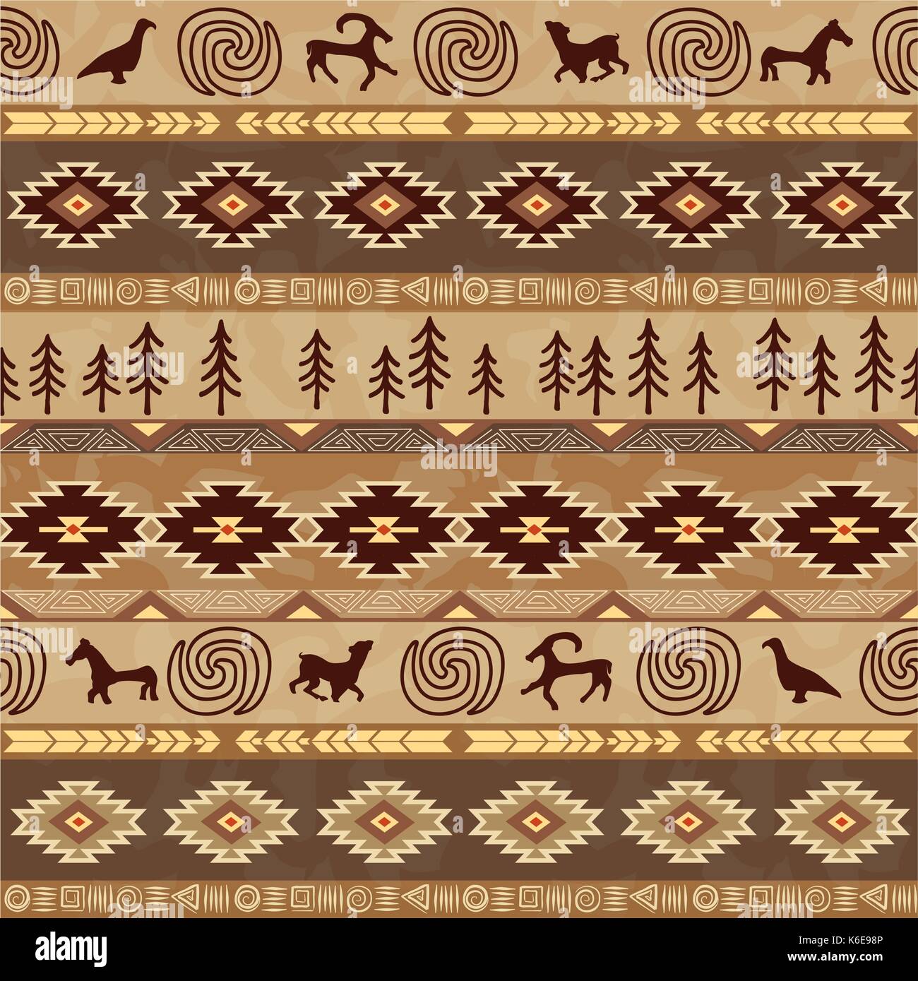 Floral native seamless pattern with animals silhouette. Abstract ...