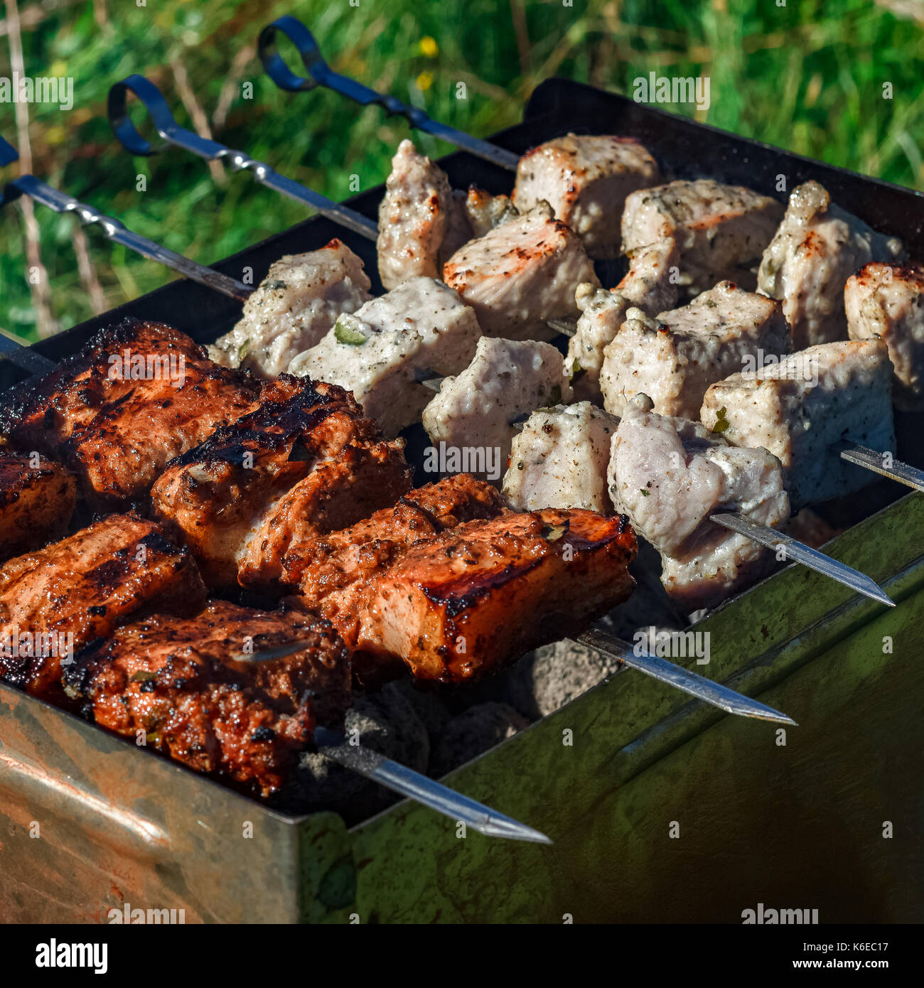 Barbecue grill meat. Pork outdoor cooking at summer Stock Photo - Alamy