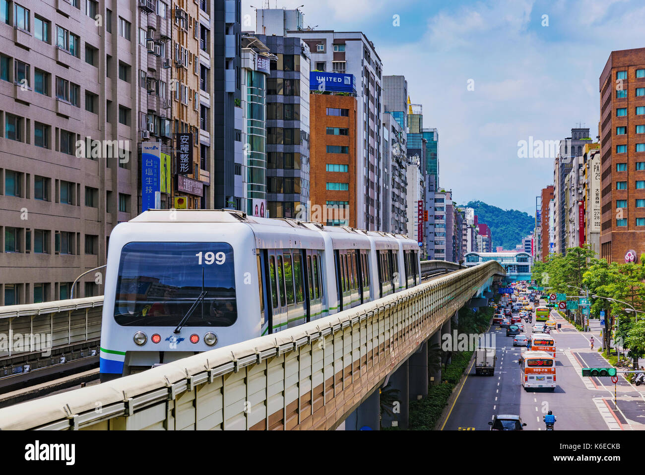 TAIPEI, TAIWAN - JUNE 27: This is a view of an MRT train in the ...