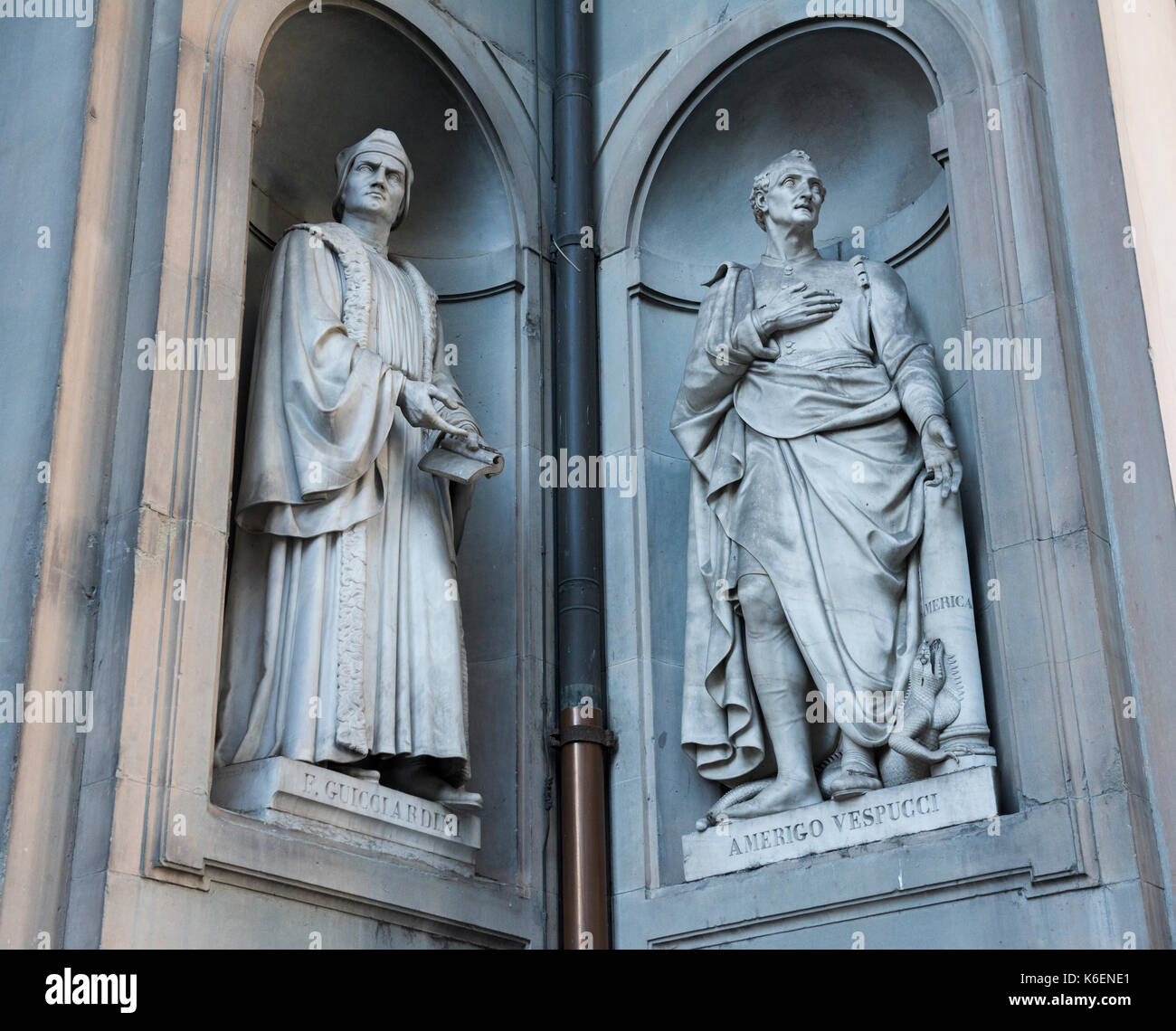 Statues of Francesco Guicciardini and Amerigo Vespucci at the Uffizi ...