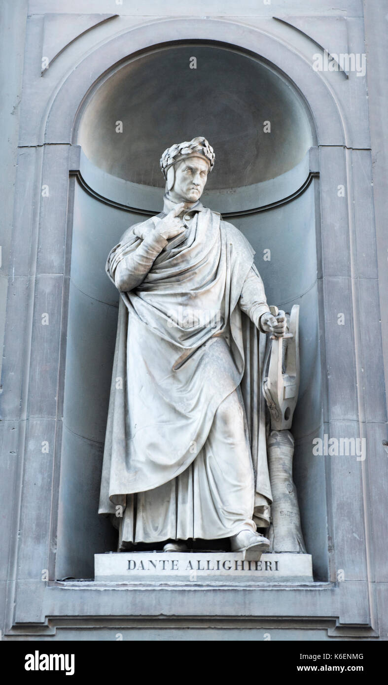 Statue of Dante Alighieri at the Uffizi Gallery in Florence, Tuscany ...