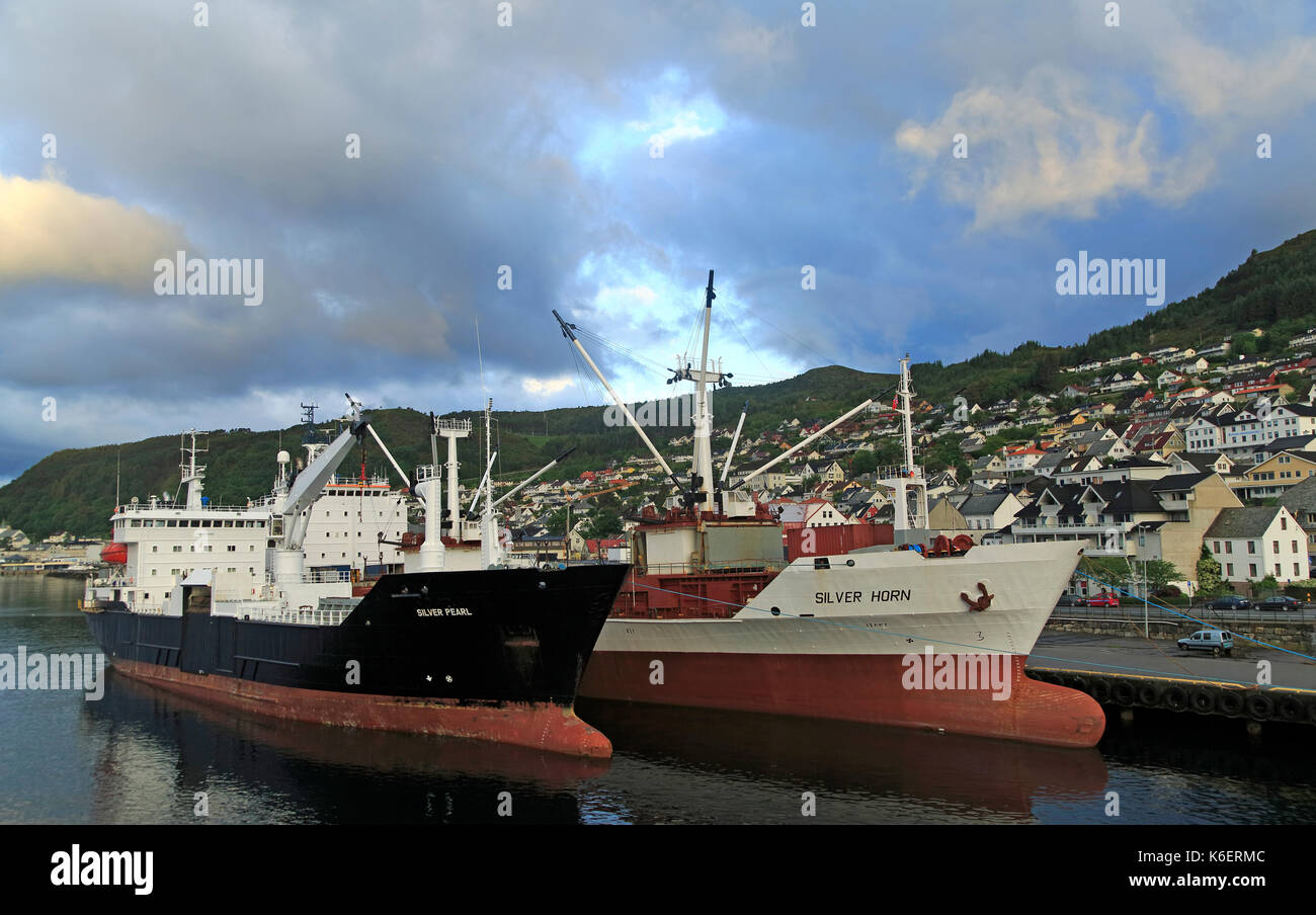 Cargo ships in harbour at Kristiansund, Romsdal county, Norway Stock ...
