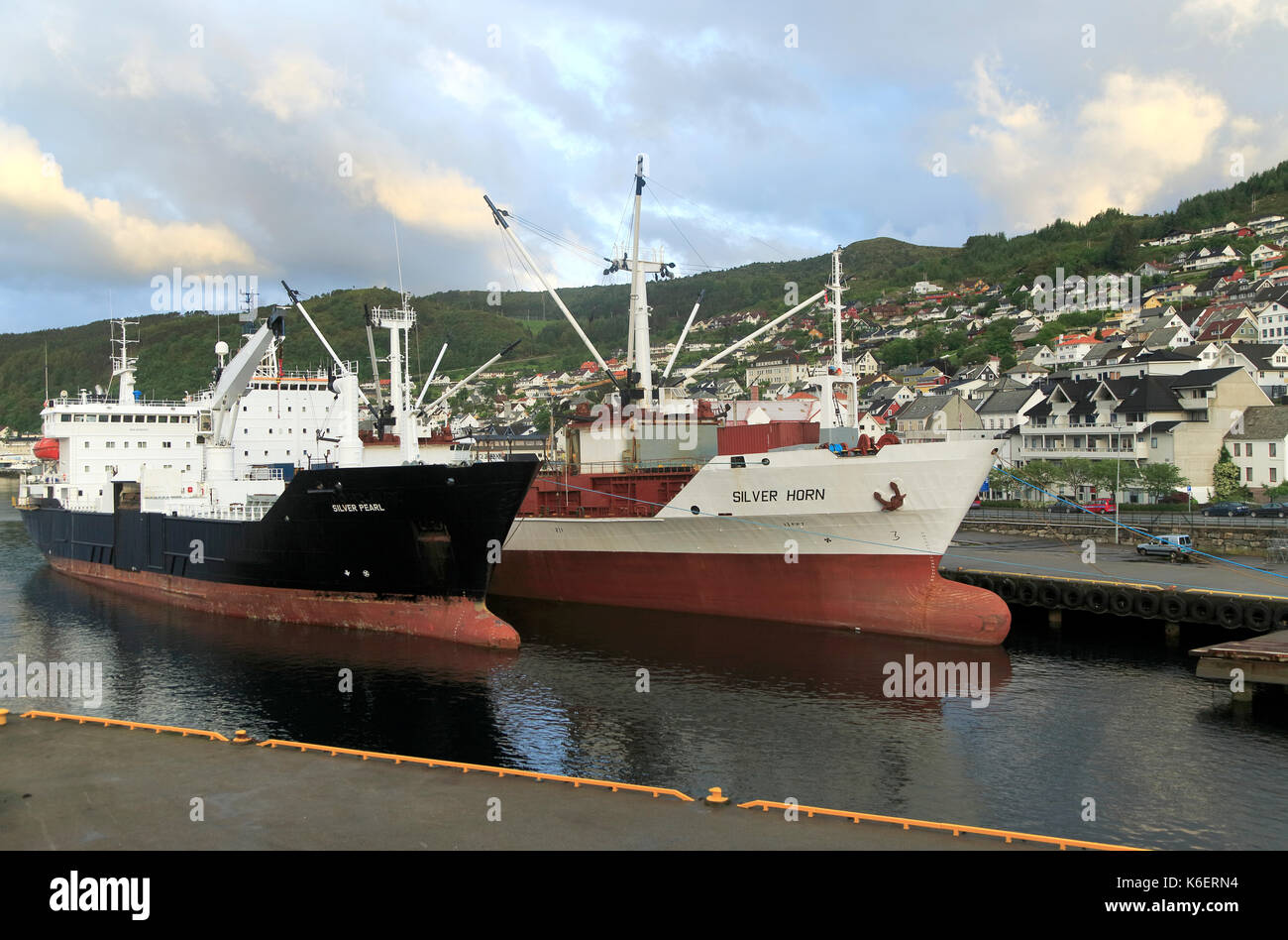 Cargo ships in harbour at Kristiansund, Romsdal county, Norway Stock ...