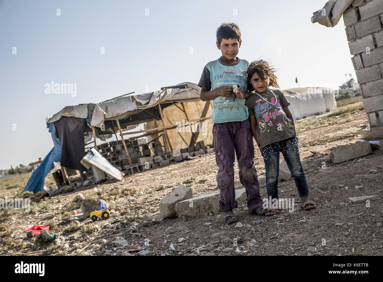 Syrian people in unofficial refugee camp in Akcakale. These people are ...