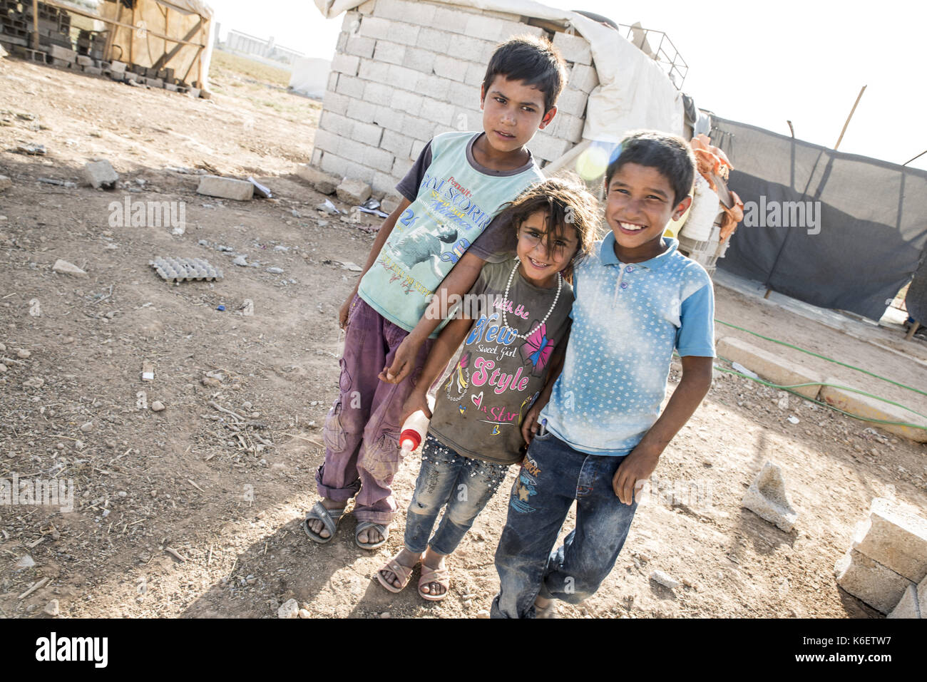 Syrian people in unofficial refugee camp in Akcakale. These people are ...