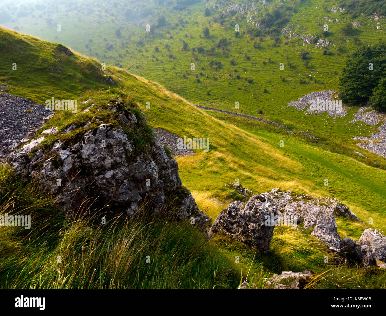 View across Cressbrook Dale a nature reseve and popular walking area in ...