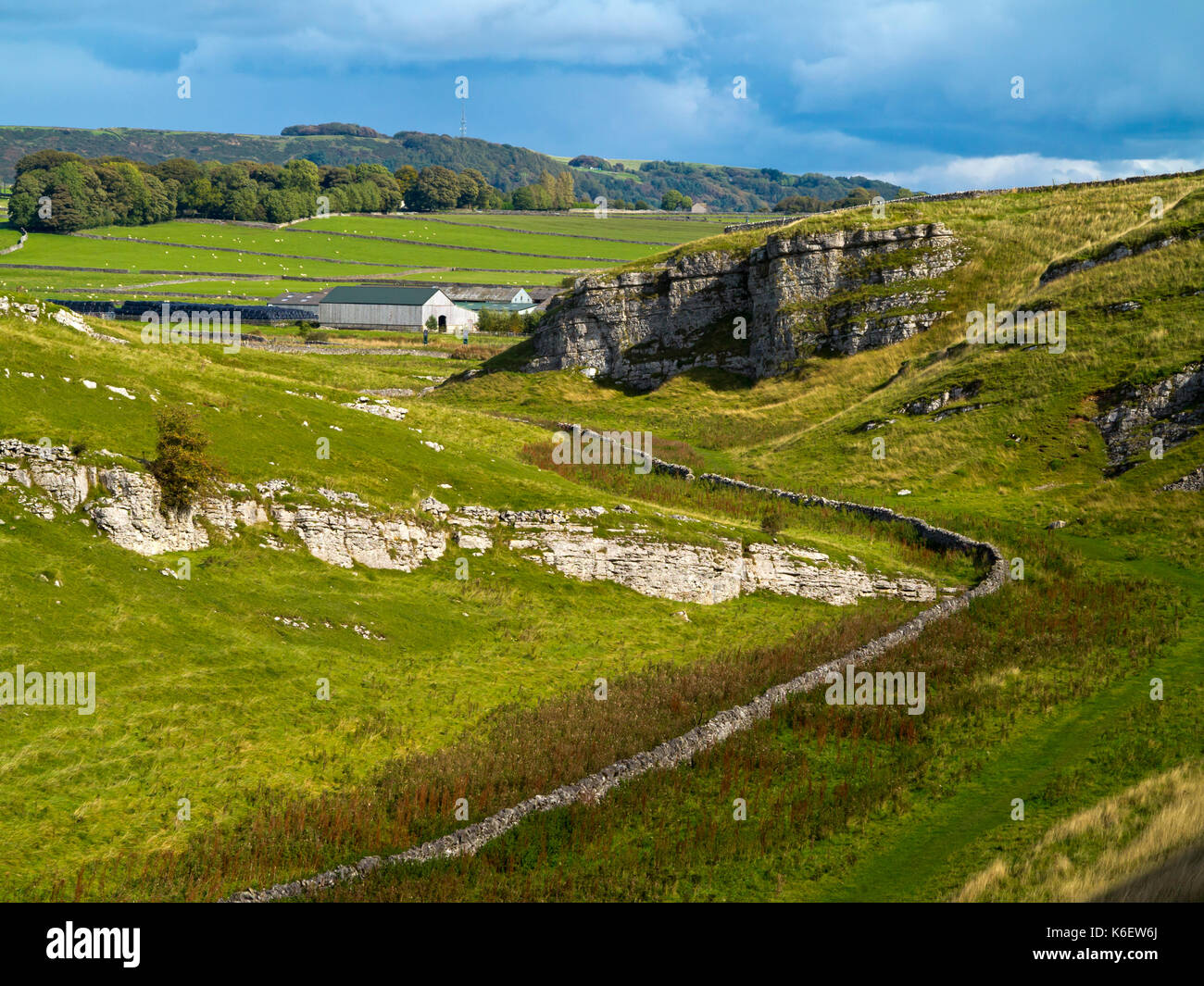 View across Cressbrook Dale a nature reseve and popular walking area in ...