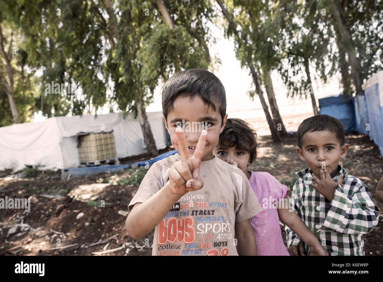 Syrian people in unofficial refugee camp in Reyhanli. These people are ...