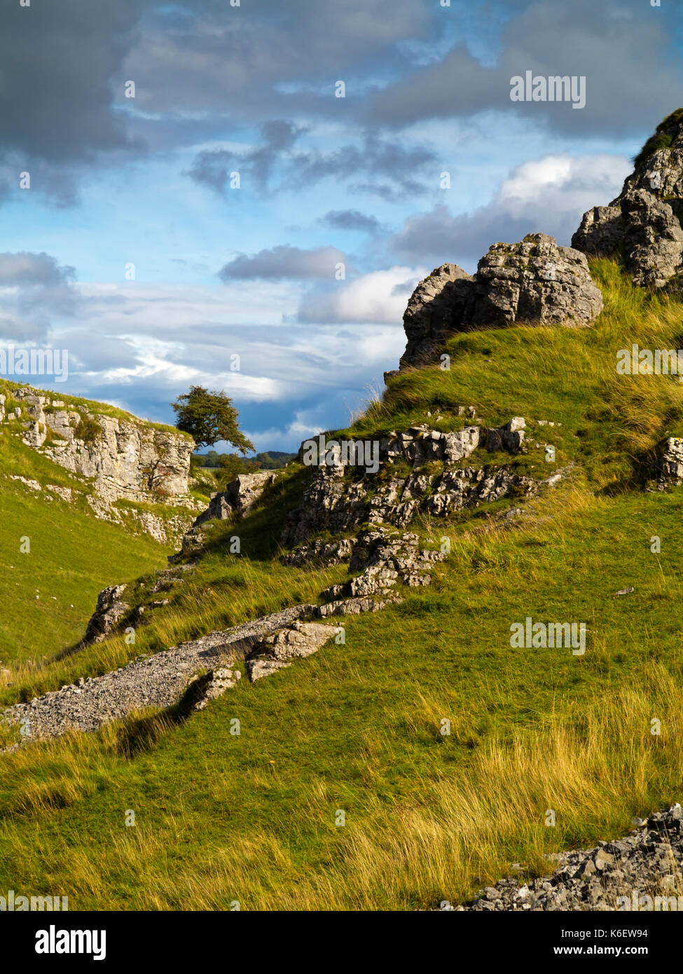 View across Cressbrook Dale a nature reseve and popular walking area in ...