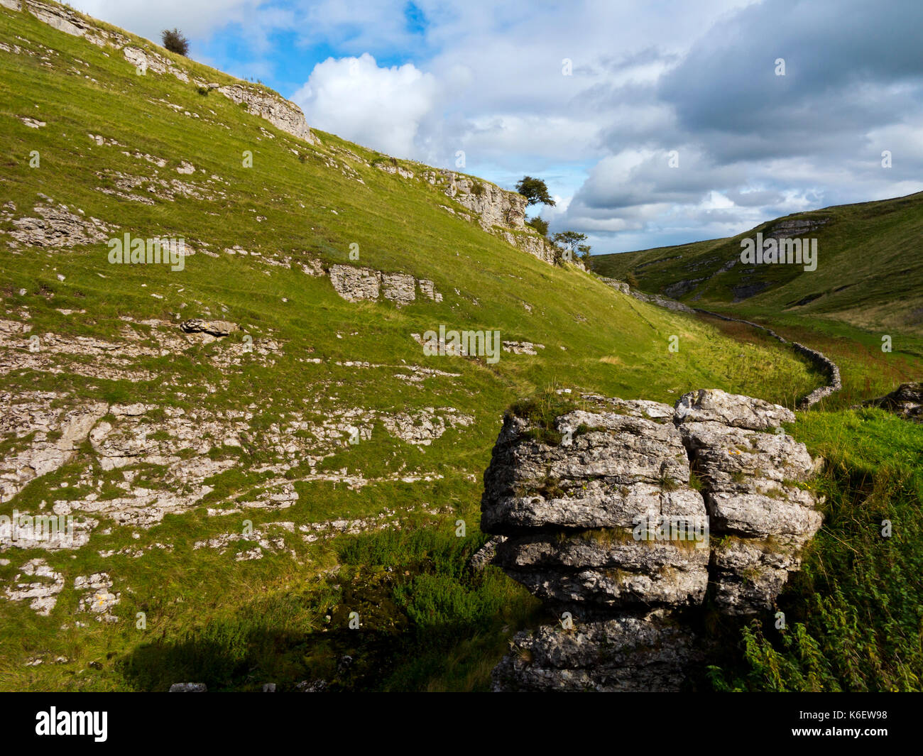 View across Cressbrook Dale a nature reseve and popular walking area in ...