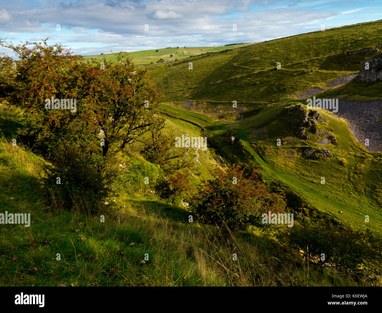 View across Cressbrook Dale a nature reseve and popular walking area in ...