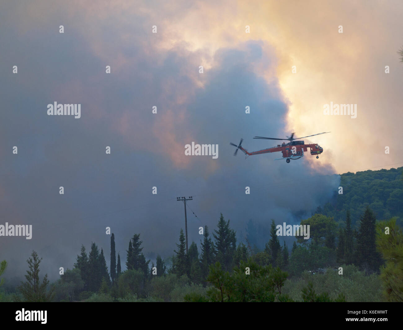 A fire fighting helicopter at work in Zakynthos, Greece Stock Photo - Alamy