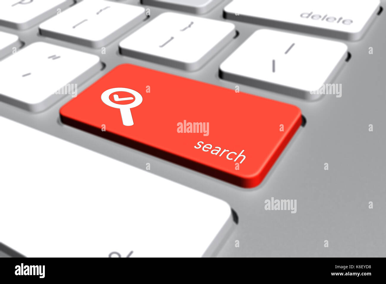 Laptop or desktop computer keyboard focus on one key with red icon and ...