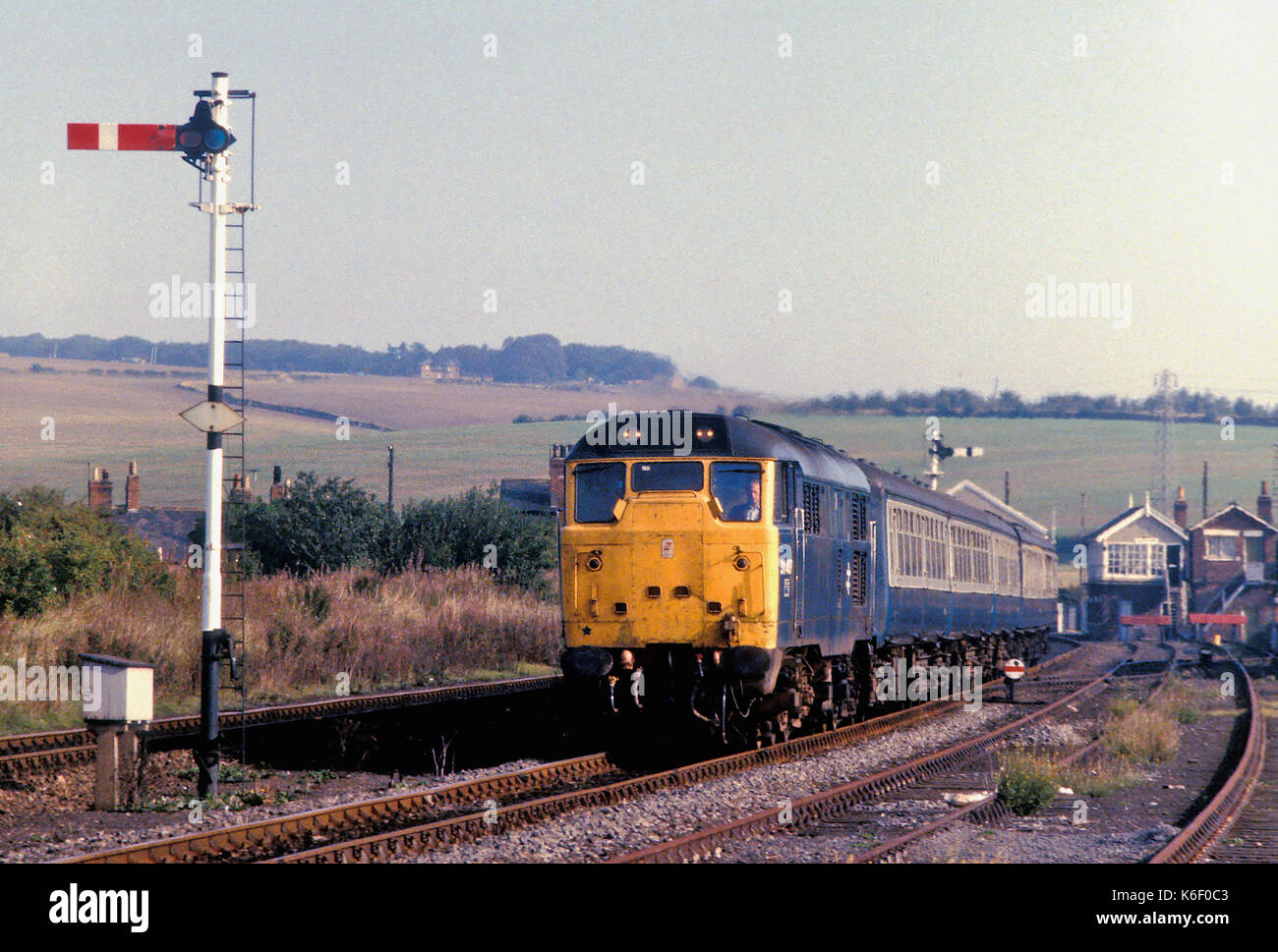 Class 31 locomotive on a passenger train at Seamer in England in the ...