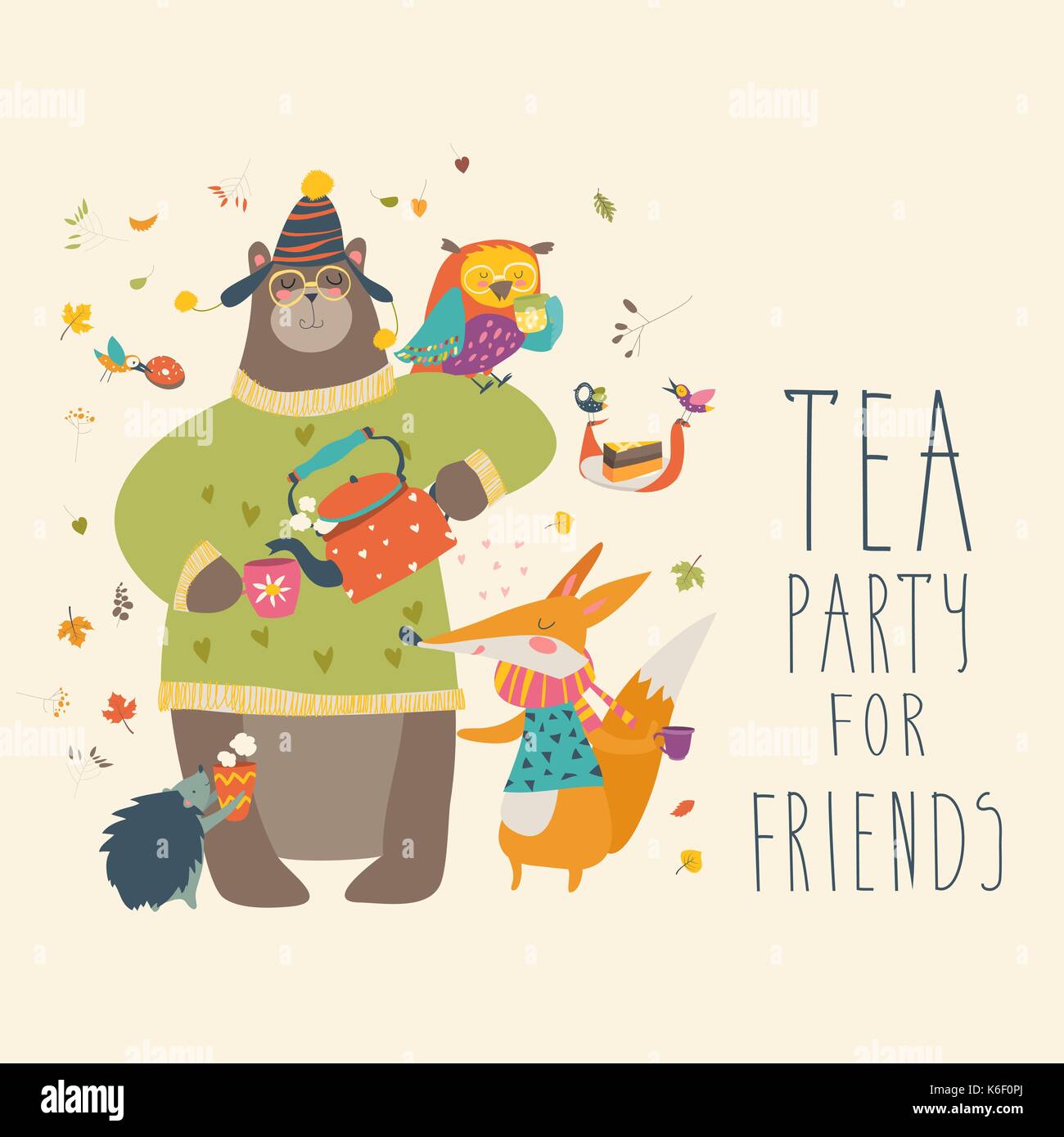 Tea party with cute animals Stock Vector Image & Art - Alamy