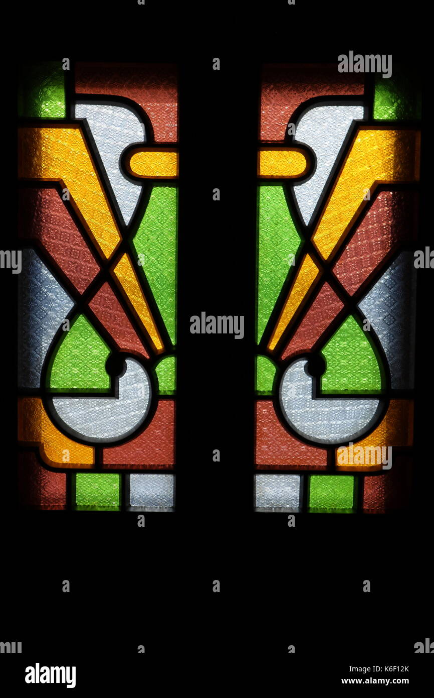 Colourful decorative windows inside at Bhong Mosque Pakistan Stock ...