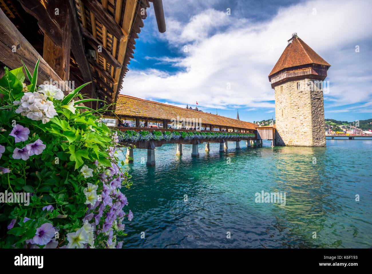 Chapel Bridge and Water Tower in Luzern - Switzerland Stock Photo - Alamy