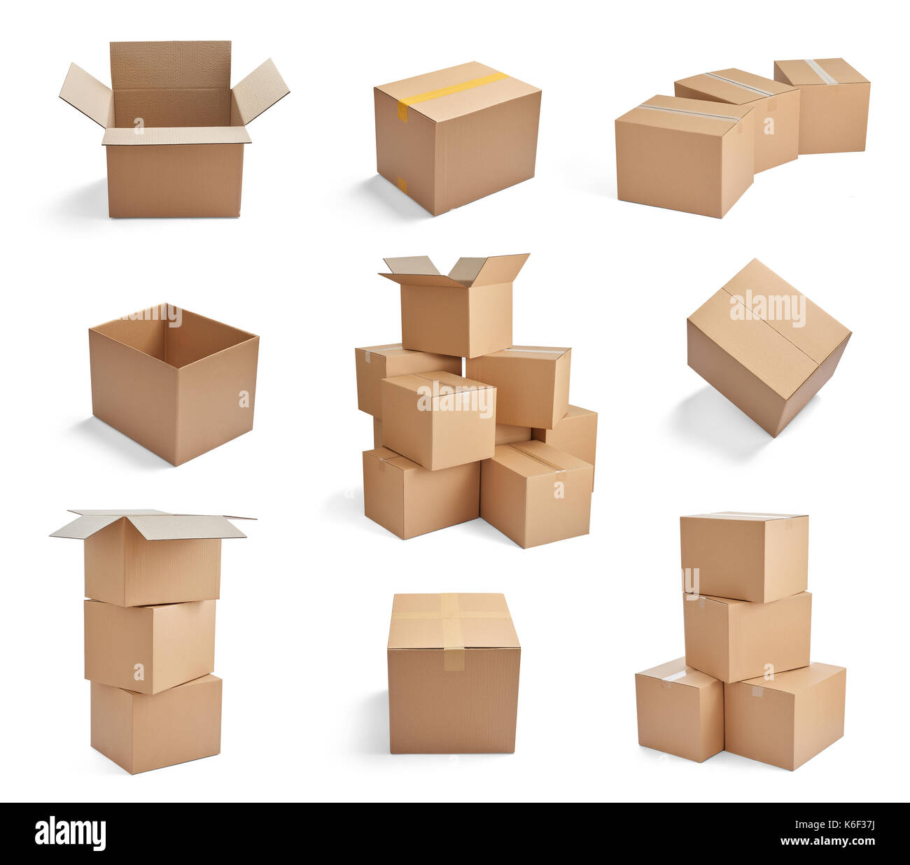 Collection Of Various Cardboard Boxes On White Background Stock Photo