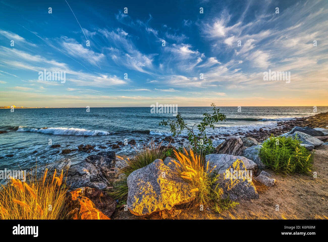Malibu shoreline at sunset. California, USA Stock Photo - Alamy