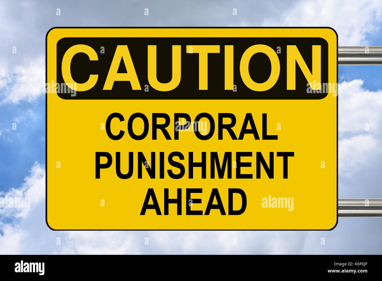 Corporal punishment ahead, yellow warning road sign Stock Photo - Alamy