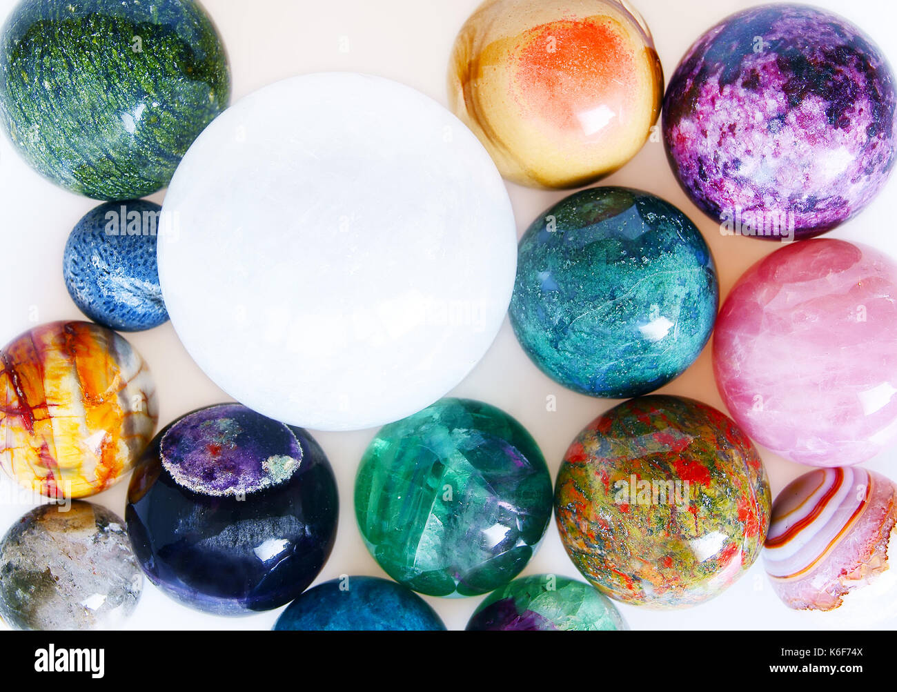 Set of natural mineral stones of mixed colors as polished sphere balls ...