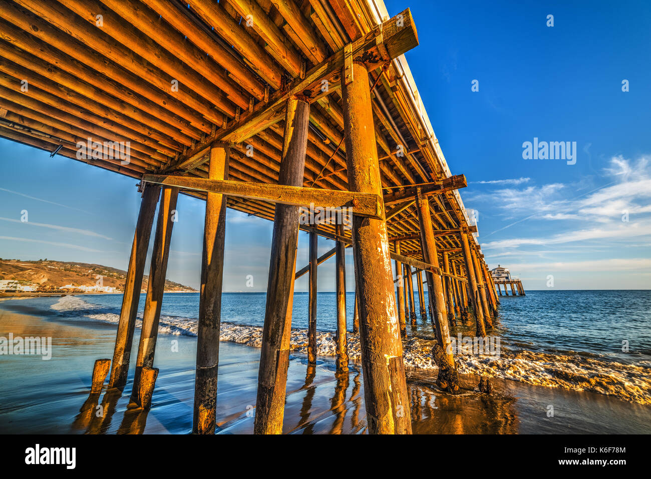 Wooden poles under Malibu pier. California, USA Stock Photo - Alamy
