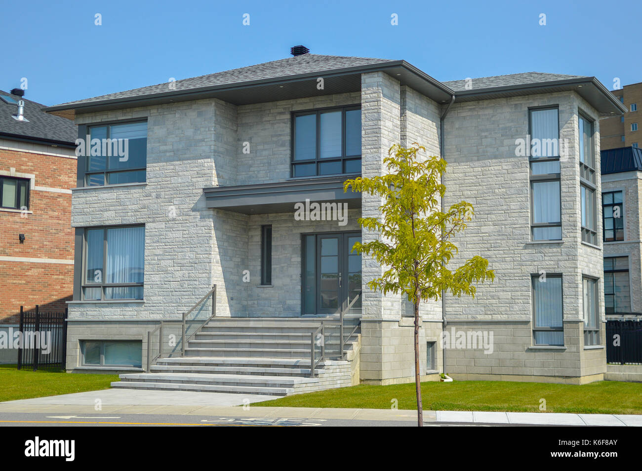 Expensive modern house with huge windows in Montreal, Canada Stock ...