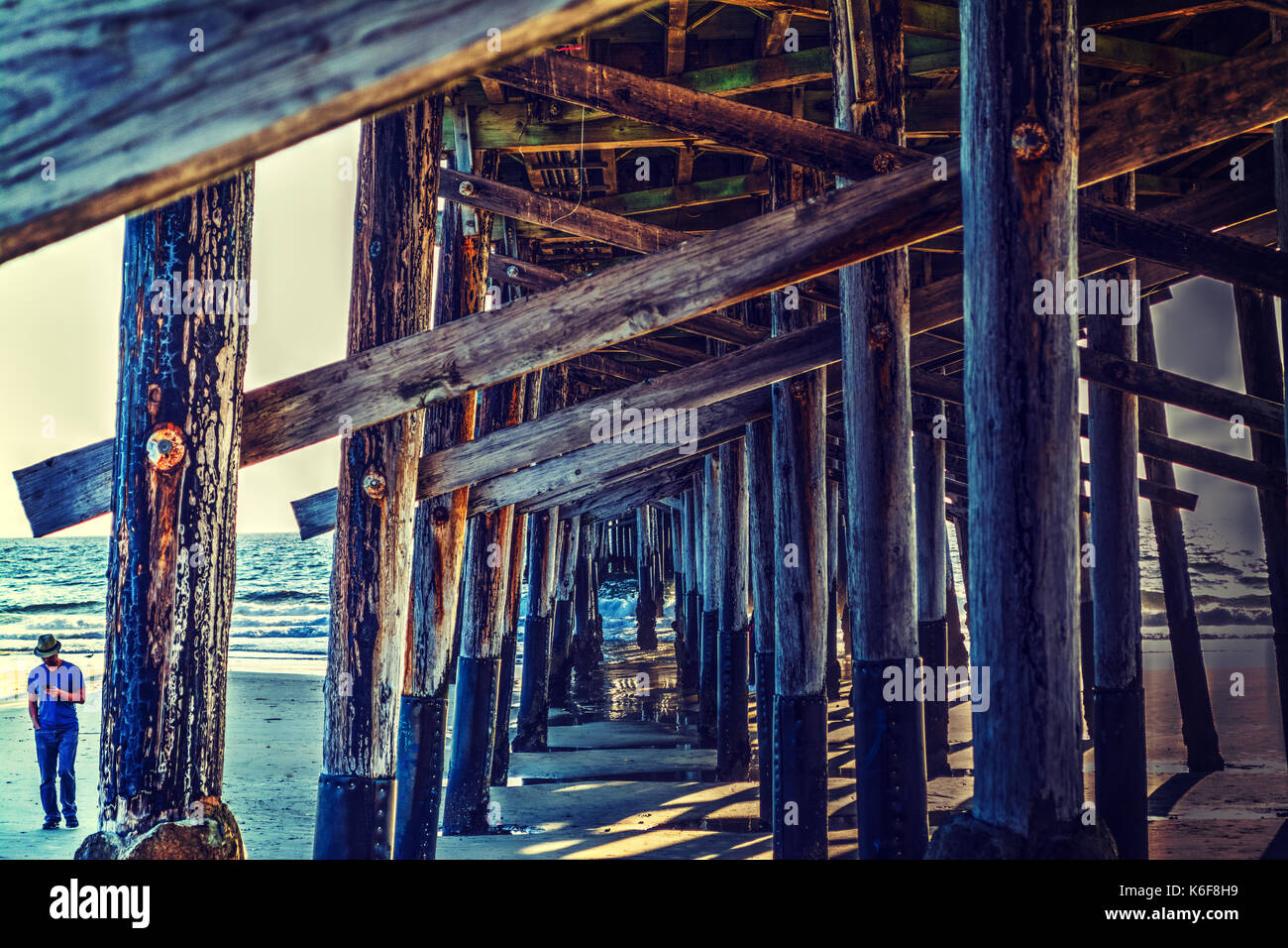 Wooden poles under Santa Monica pier, California Stock Photo - Alamy