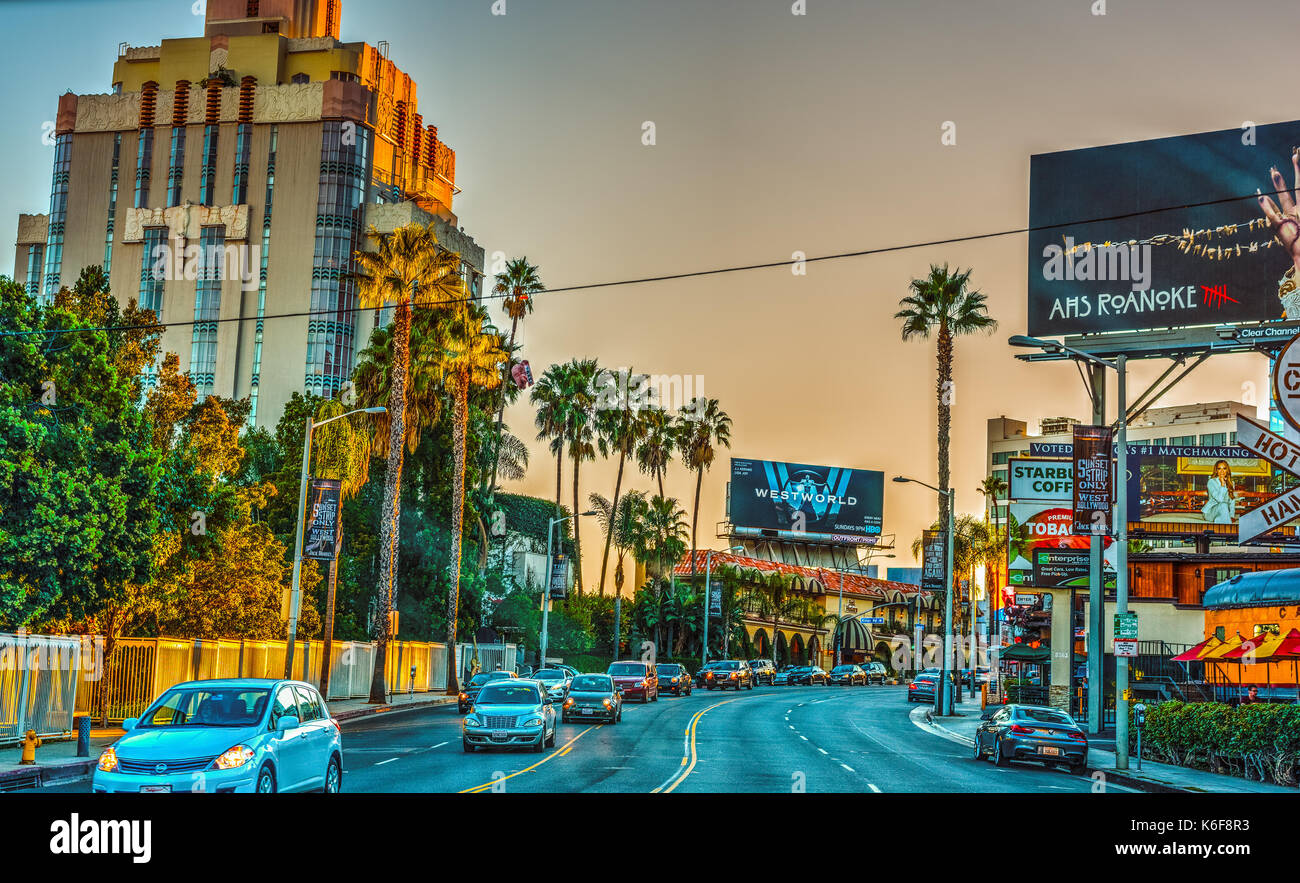 Hollywood night car lights hi-res stock photography and images - Alamy