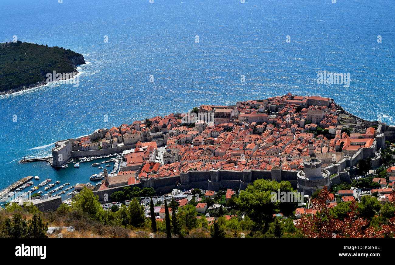 View of the ancient walled city of Dubrovnik, a UNESCO World Heritage ...