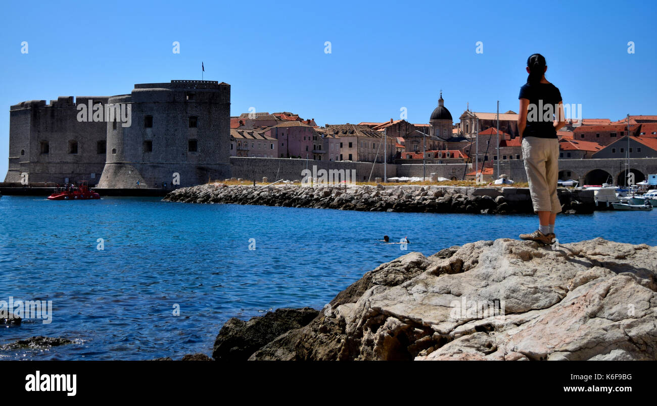 View of the ancient walled city of Dubrovnik, a UNESCO World Heritage ...