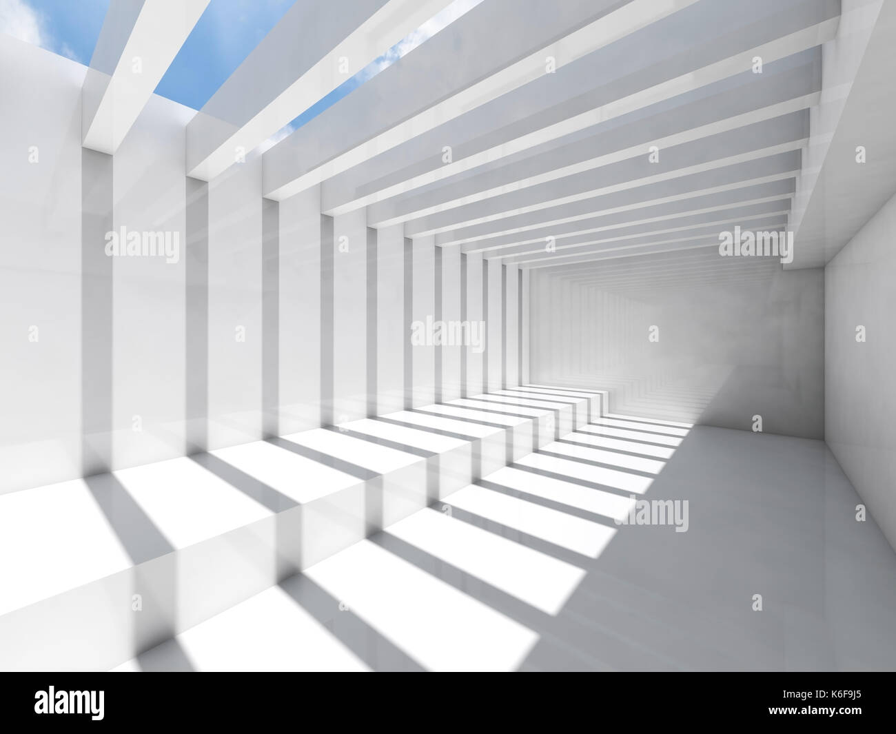 Abstract empty white interior background with ceiling illumination and ...