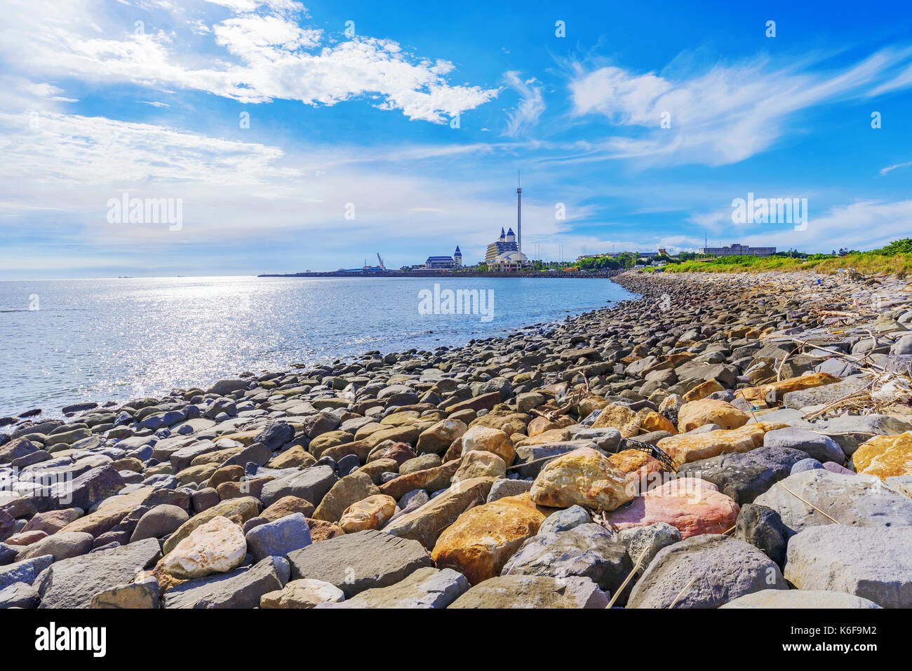 Tamsui rocky beach and seaside view in Taiwan Stock Photo - Alamy