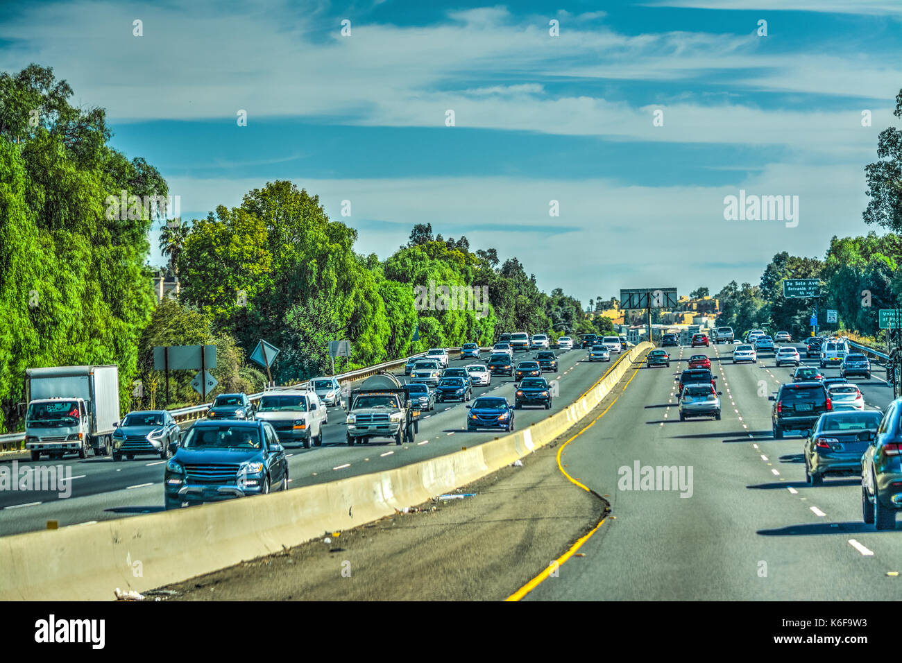 Traffic on Hollywood freeway, Los Angeles. California, USA Stock Photo ...
