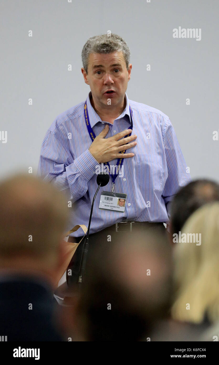 Matt Wrack, General Secretary of the Fire Brigades Union, speaks at a ...