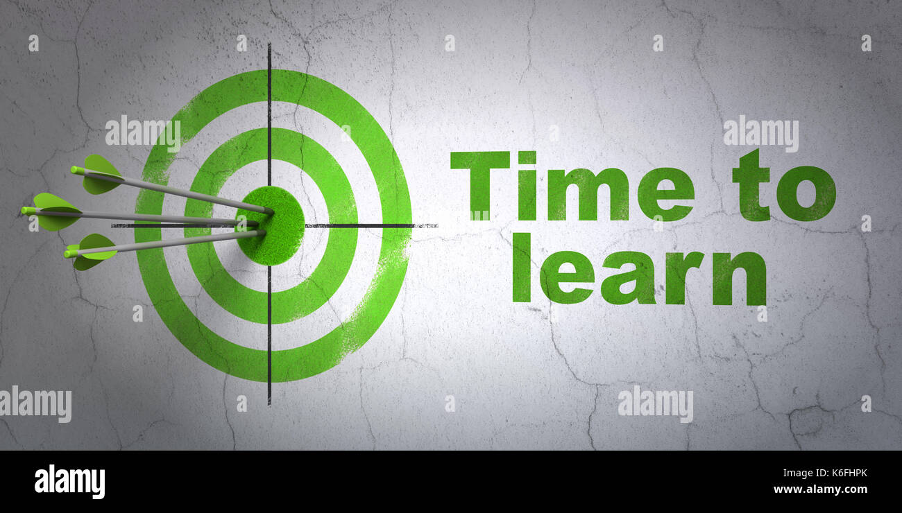 Studying concept: target and Time to Learn on wall background Stock ...